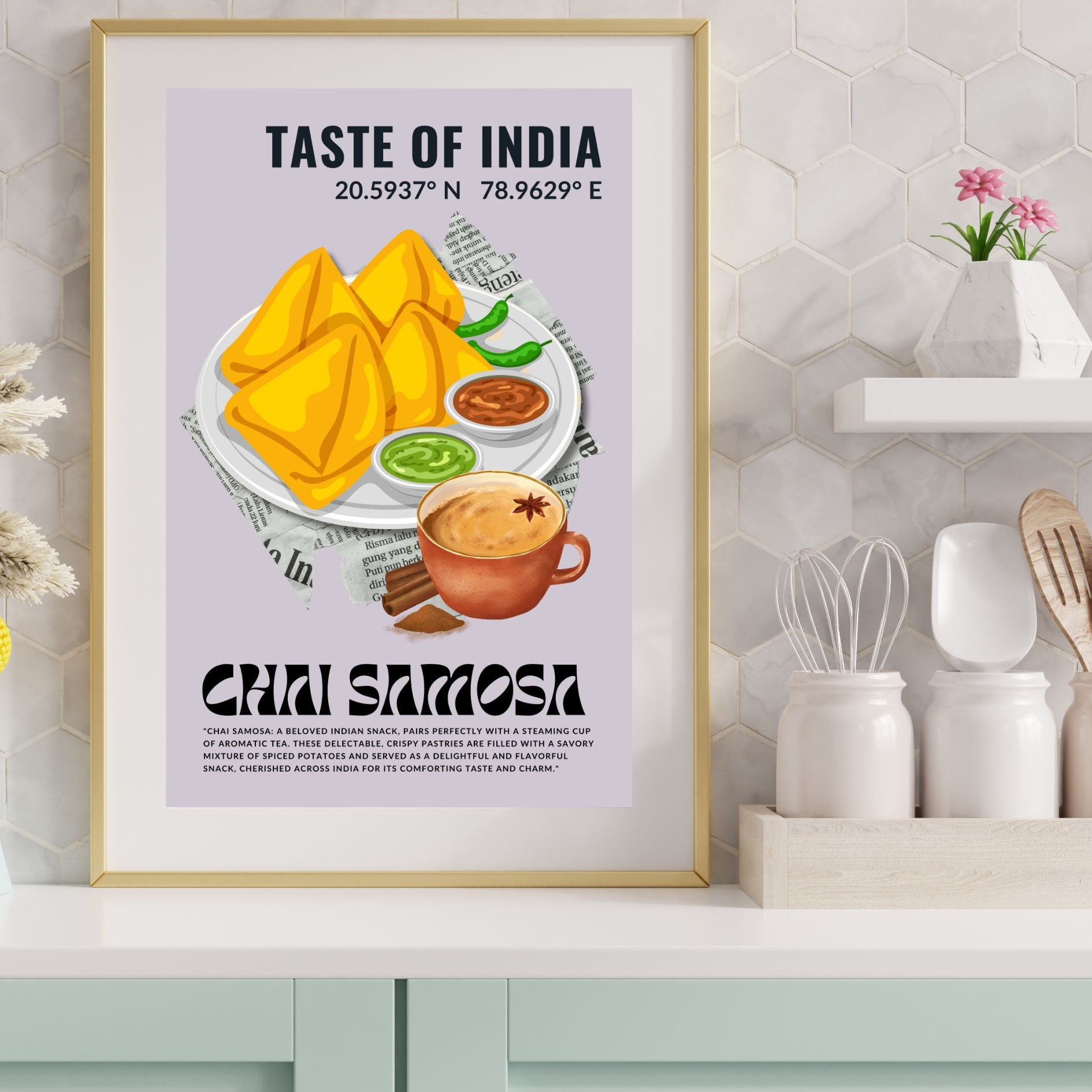 Chai Samosa | India Poster | Desi Art | Kitchen Décor | Food Art | Mid ...