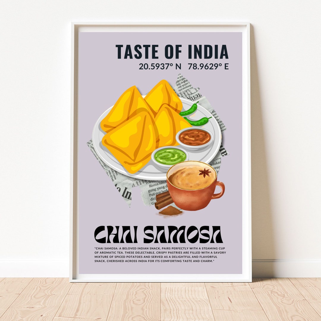 Chai Samosa | India Poster | Desi Art | Kitchen Décor | Food Art | Mid ...