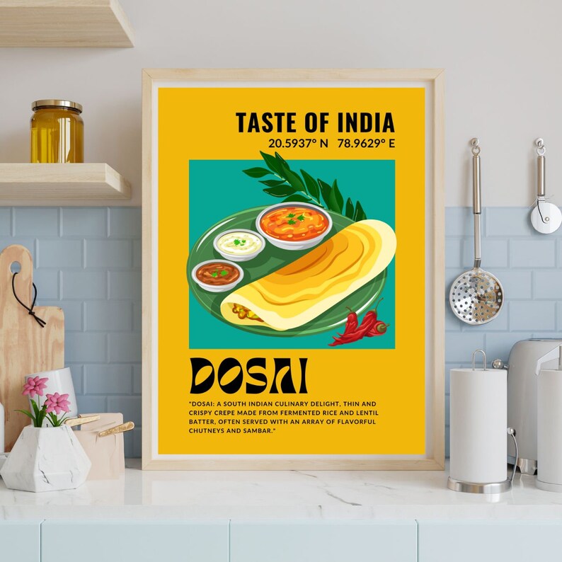 Dosai Print | India Poster | Desi Art | Kitchen Décor | Food Art | Mid ...