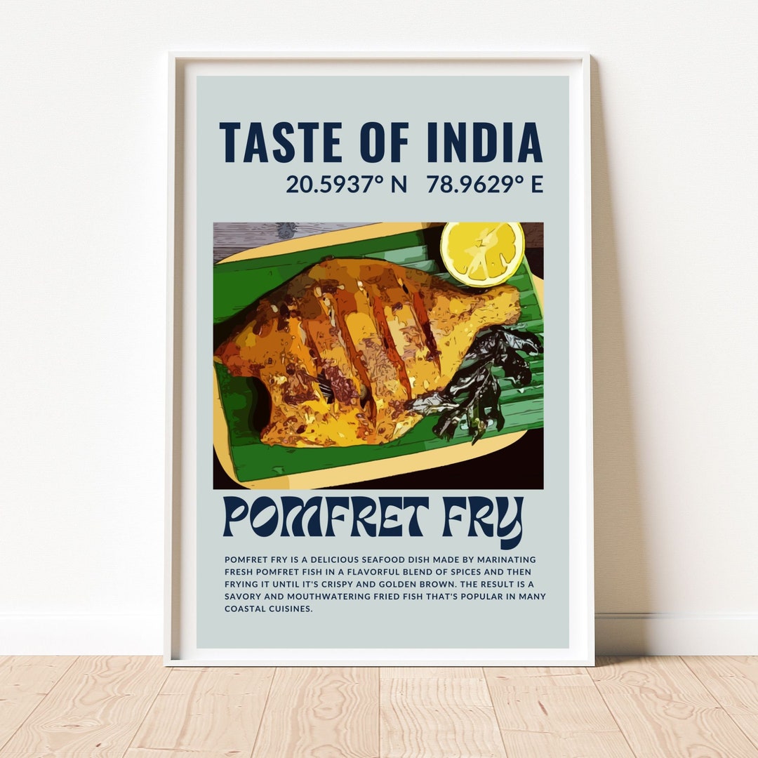 Pomfret Fry | India Poster | Desi Art | Kitchen Décor| Food Art | Eat ...