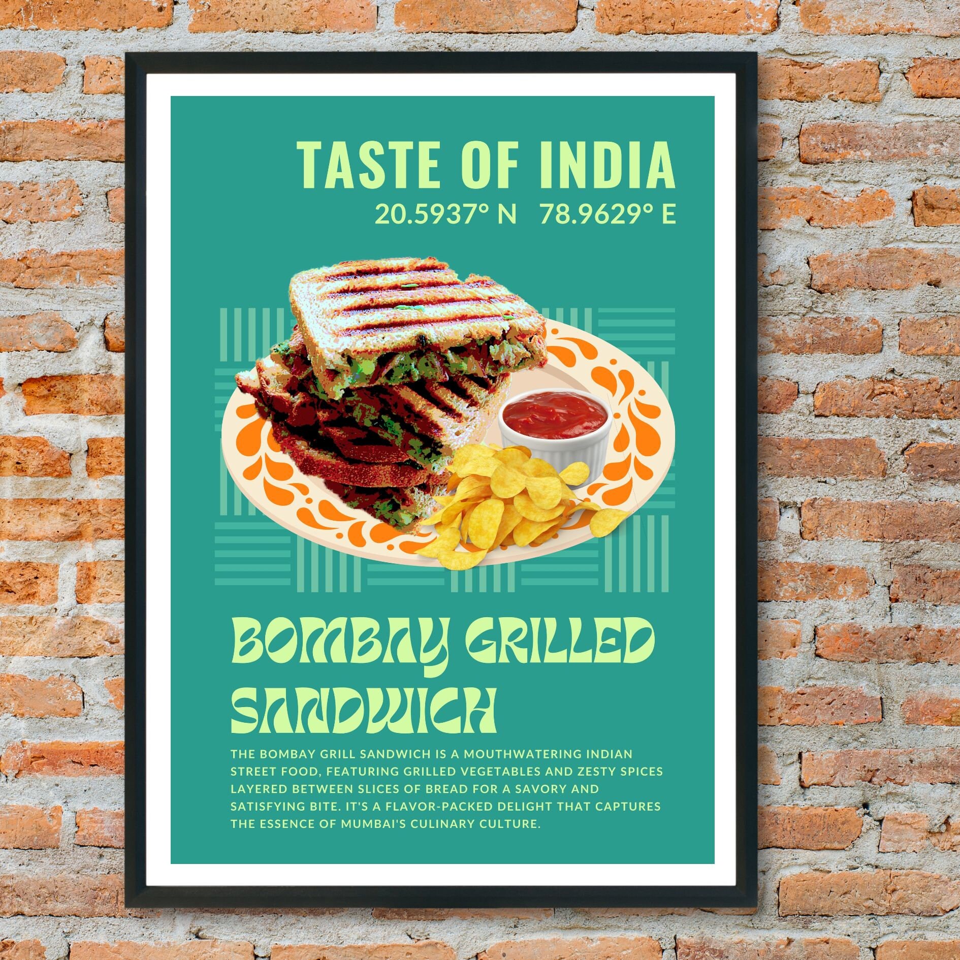 Bombay Grill Sandwich | India Poster | Desi Art | Kitchen Décor| Food ...