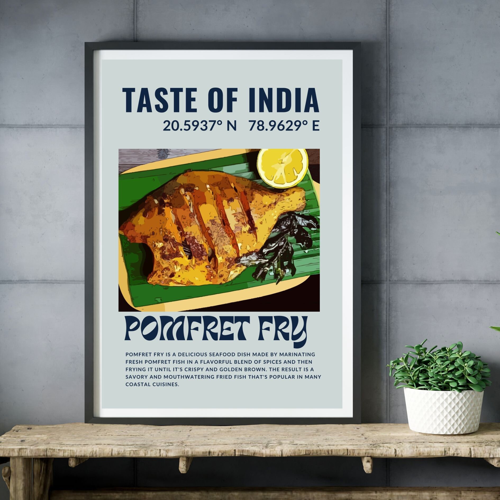 Pomfret Fry India Poster Desi Art Kitchen Décor Food Art Eat Sign Pop ...