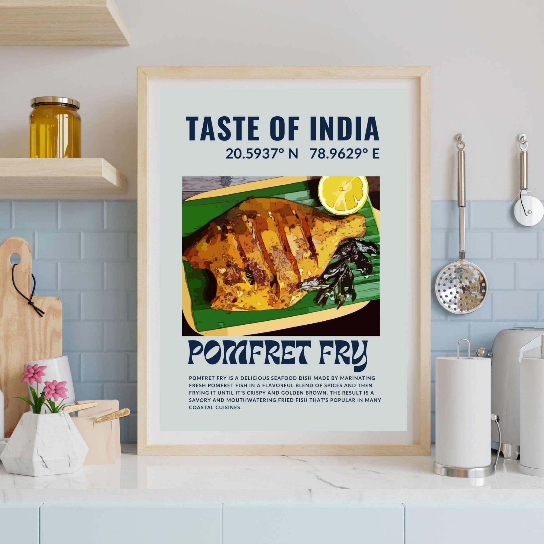 Pomfret Fry India Poster Desi Art Kitchen Décor Food Art Eat Sign Pop ...