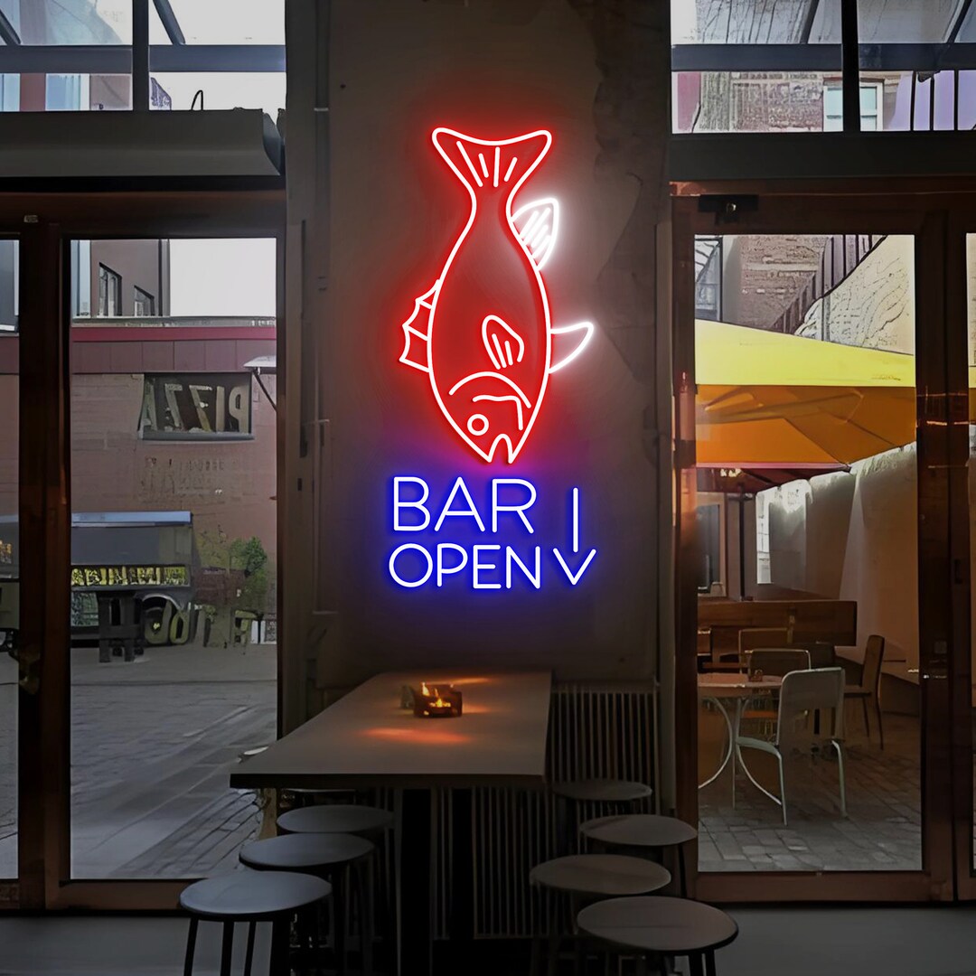 Fish Bar Open Neon Sign, Bar Oepn Sign Decor, Custom Bar Shop Neon ...