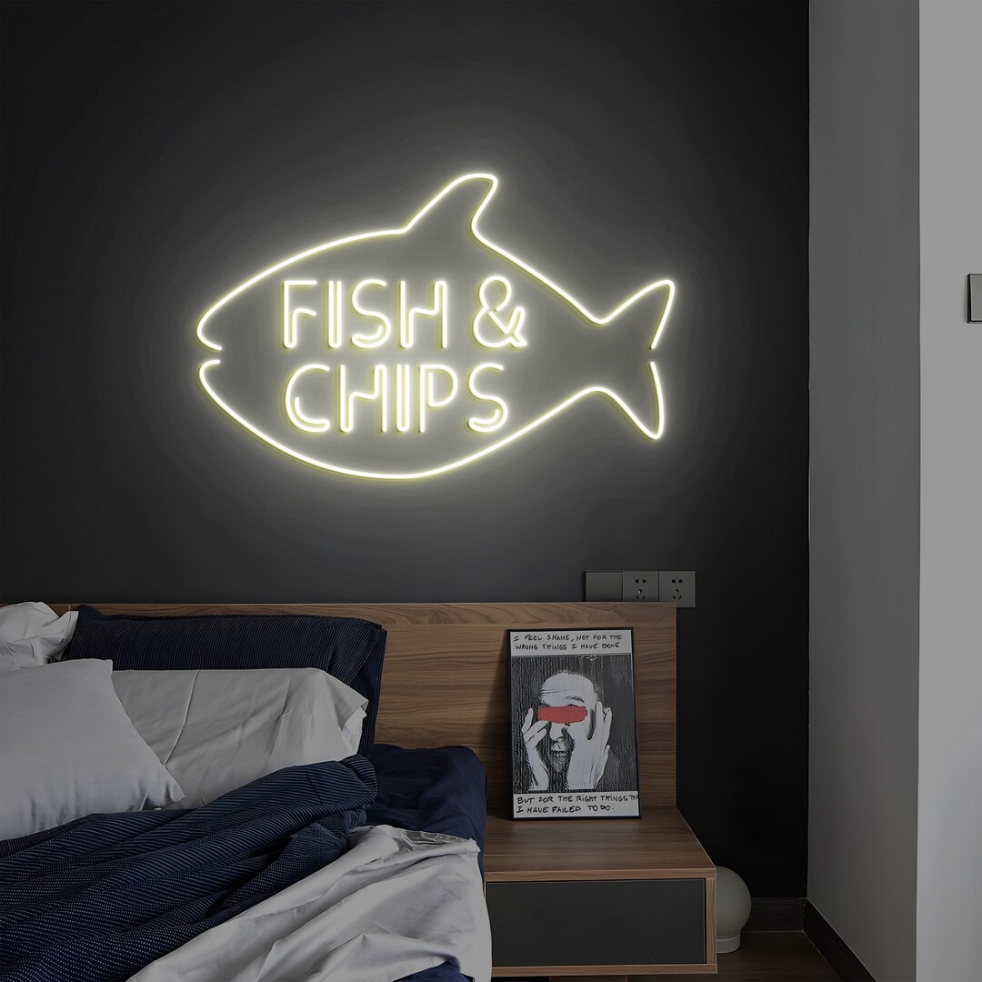 Fish & Chips Neon Light, Neon Sign Light Decor, British Kitchen Neon ...