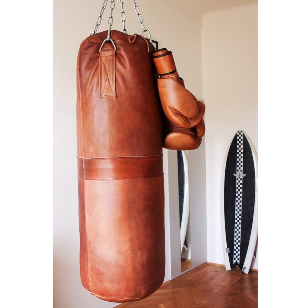 Retro Vintage Leather Punching Bag, Boxing Bag, MMA Kickboxing Handmade ...