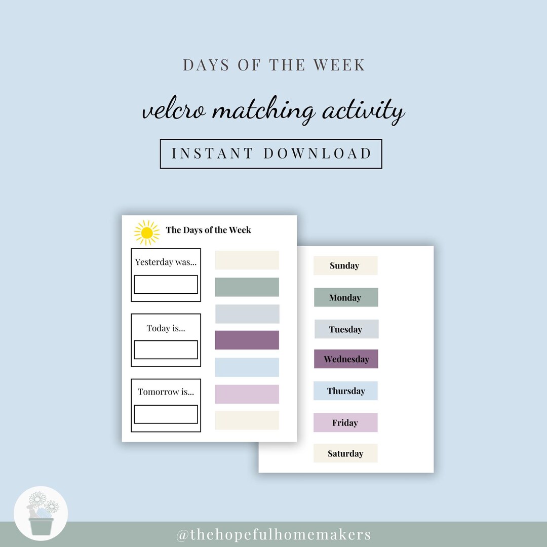 Days of the Week Interactive Activity - Digital Download for Kids | DIY ...