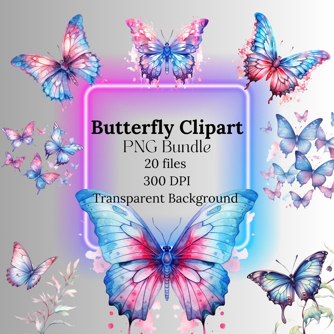 Pastel Watercolor Butterflies Clipart Bundle - 20 PNG Transparent ...