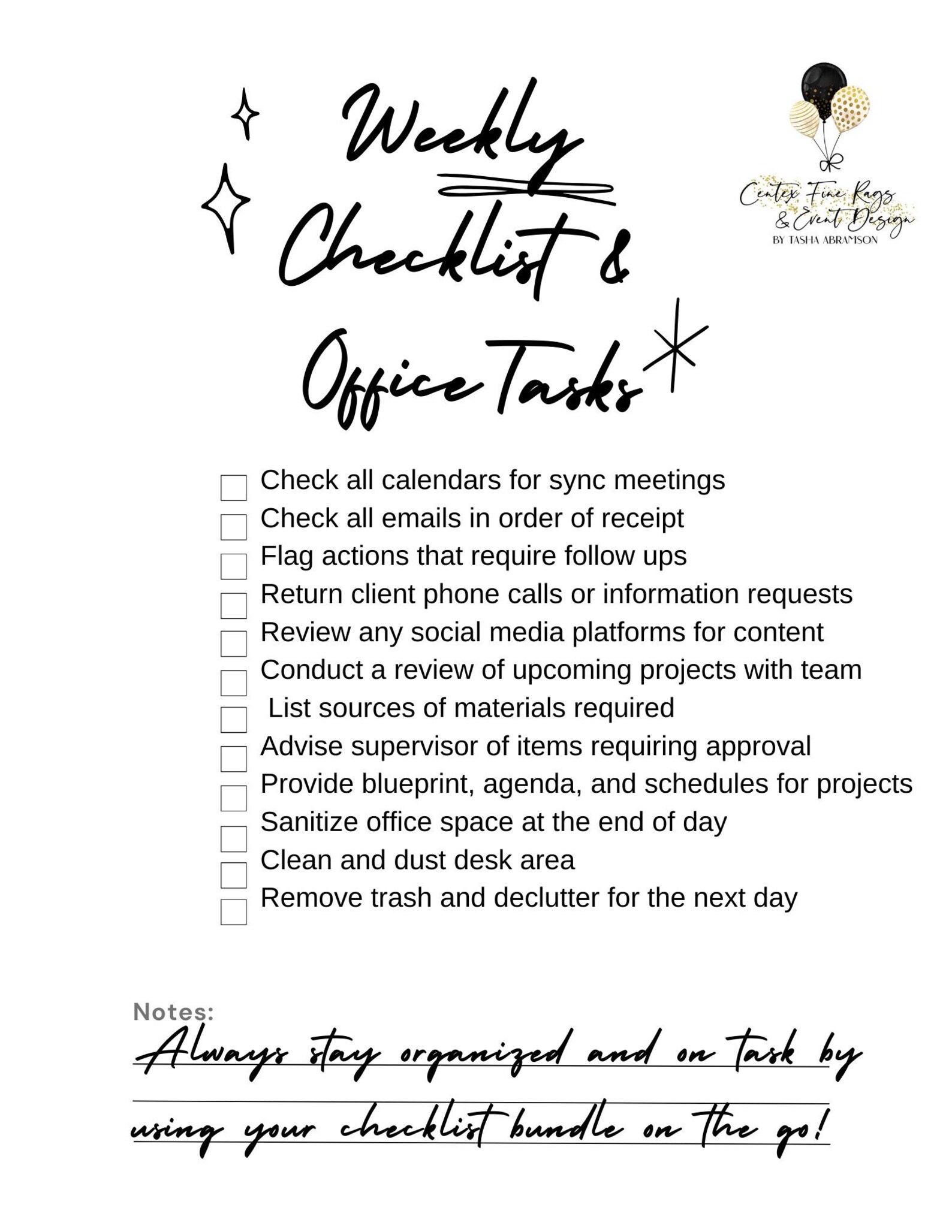 Weekly Office Task List - Etsy