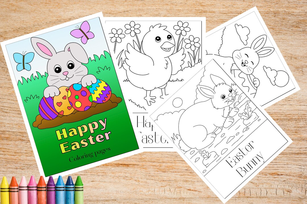 14 Pages Easter Cute Cartoon Spring Bunny Happy Easter Coloring Pages ...