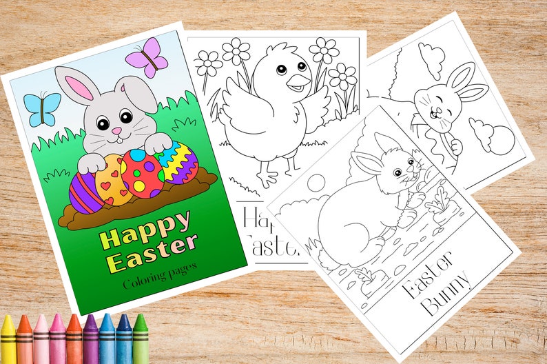 14 Pages Easter Cute Cartoon Spring Bunny Happy Easter Coloring Pages ...