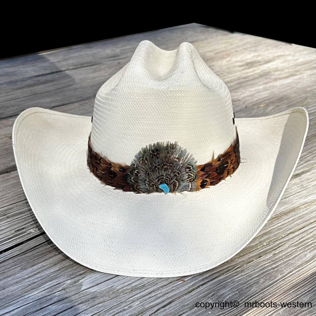 AU-FHB-10 Feather Hat Band With Turquoise Stone - Low Crown - Etsy