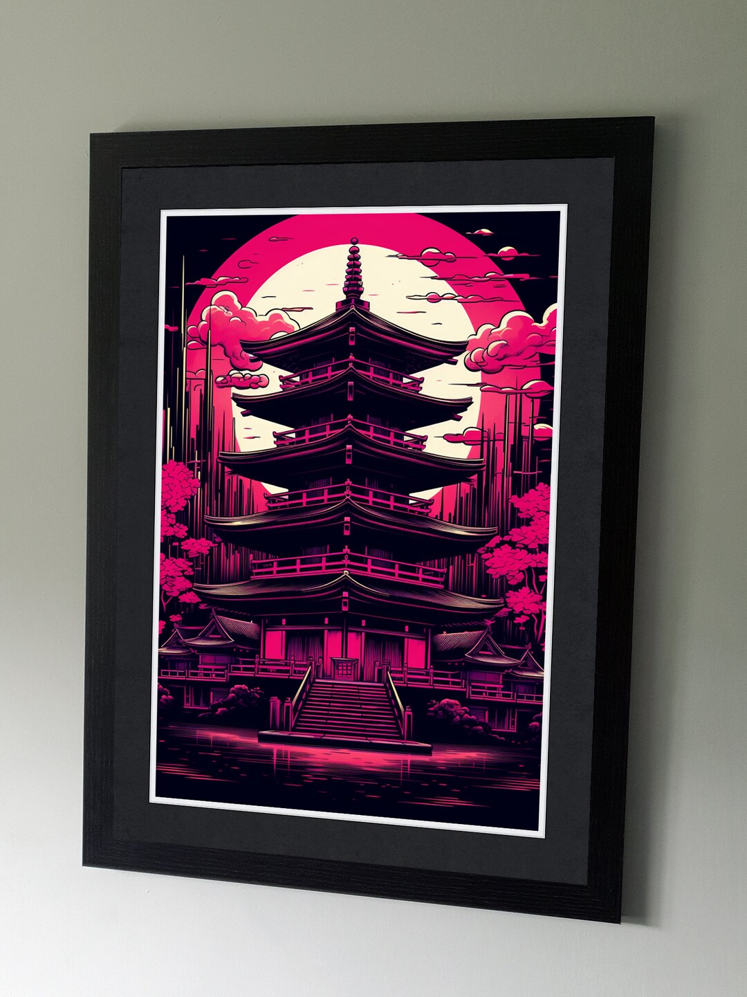 Japanese Neon Art Japanese Pagoda Poster - Etsy