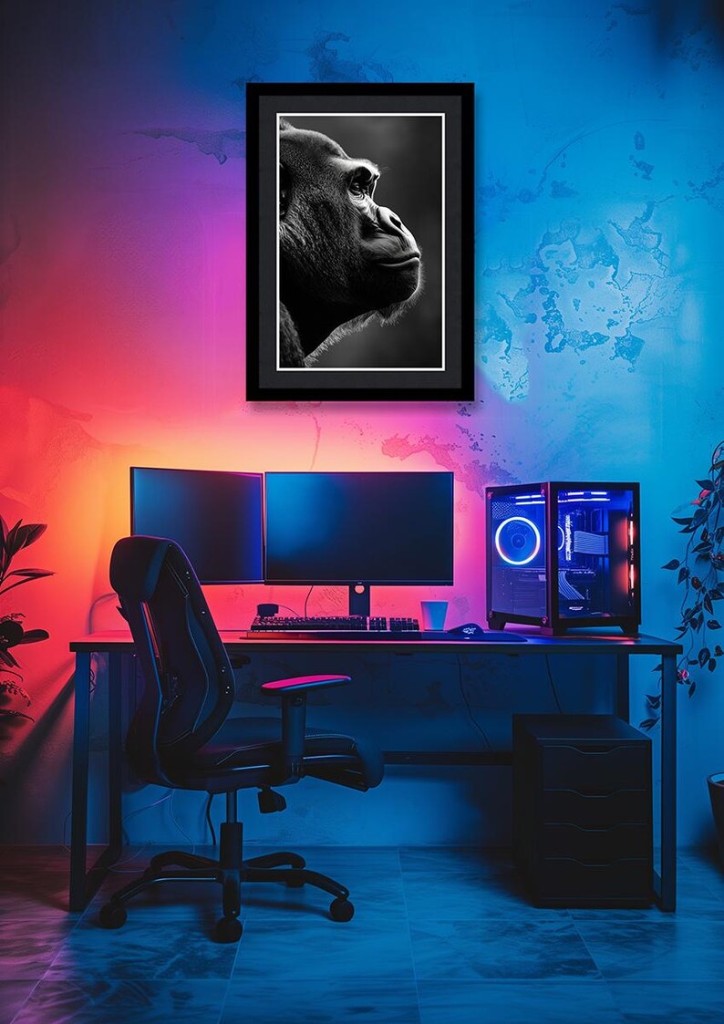 Gorilla Portrait - B&W Wildlife Photography Poster - Wall Art - Art ...
