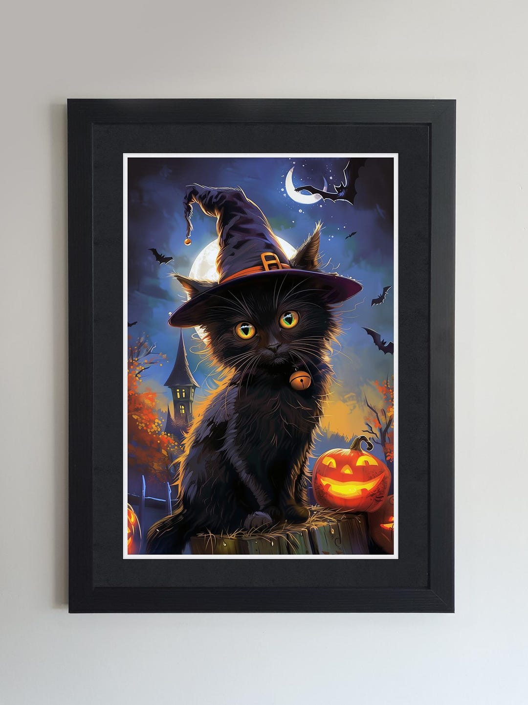 Black Cat Witches Hat Poster - Halloween Decor - Halloween Wall Art ...