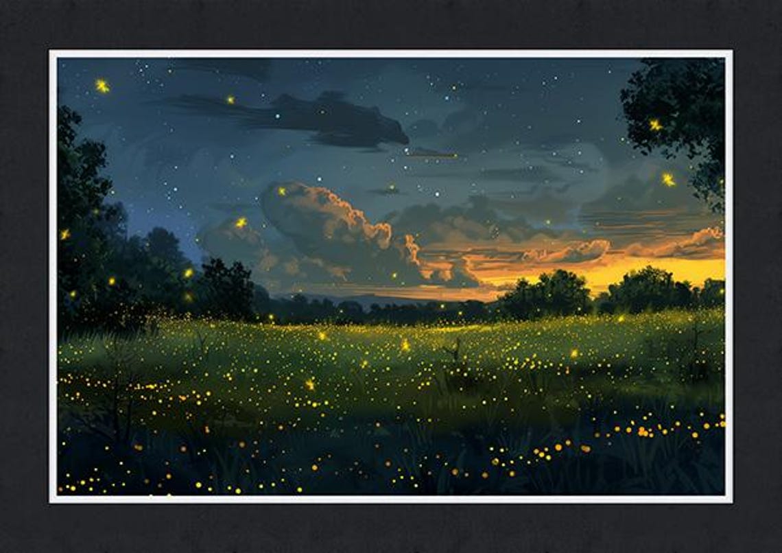 Fireflies at Twilight Poster - Lightning Bugs Artwork - Glowworms Art ...