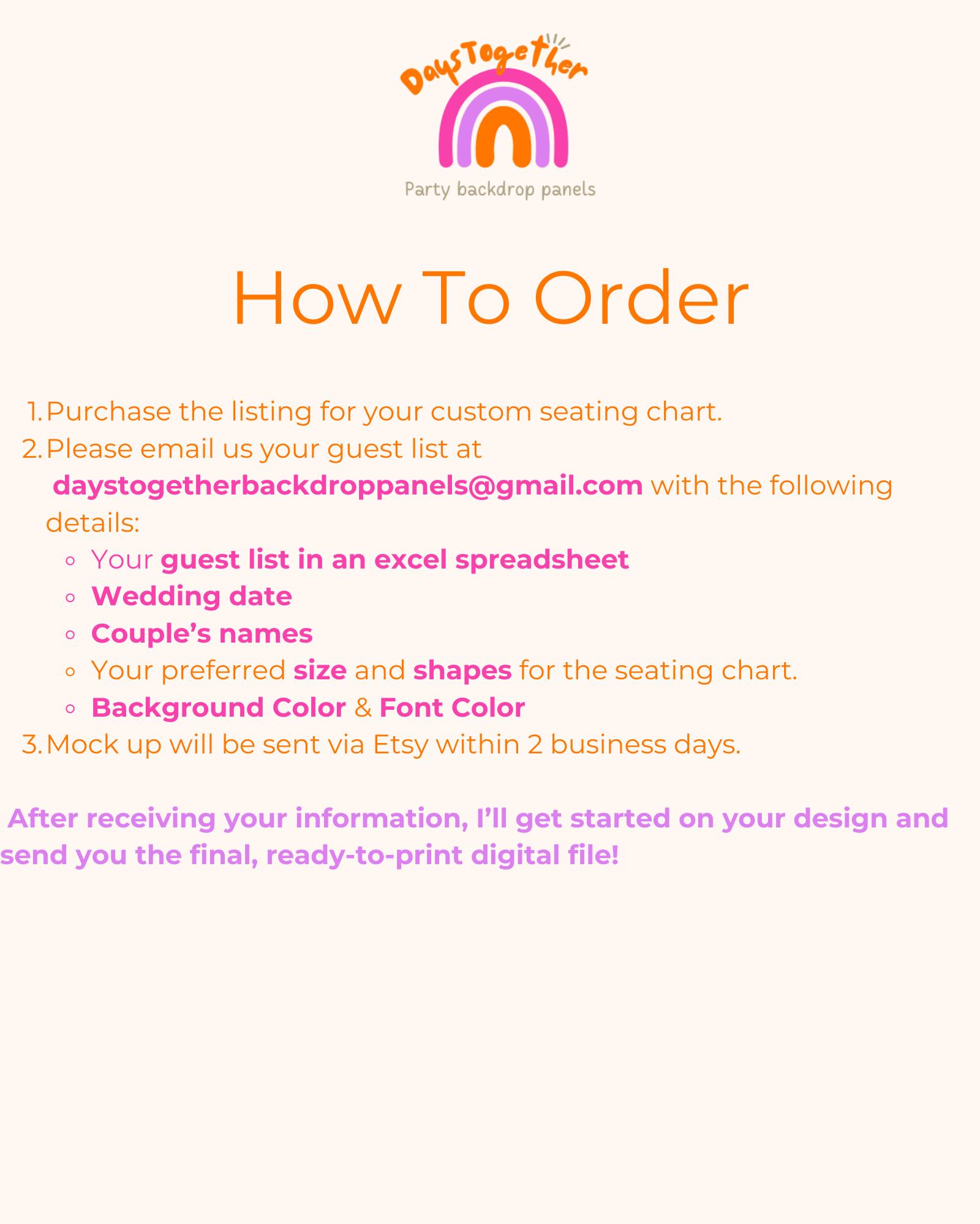 Custom Large Digital Seating Chart, Ready to Print, Personalized Black ...