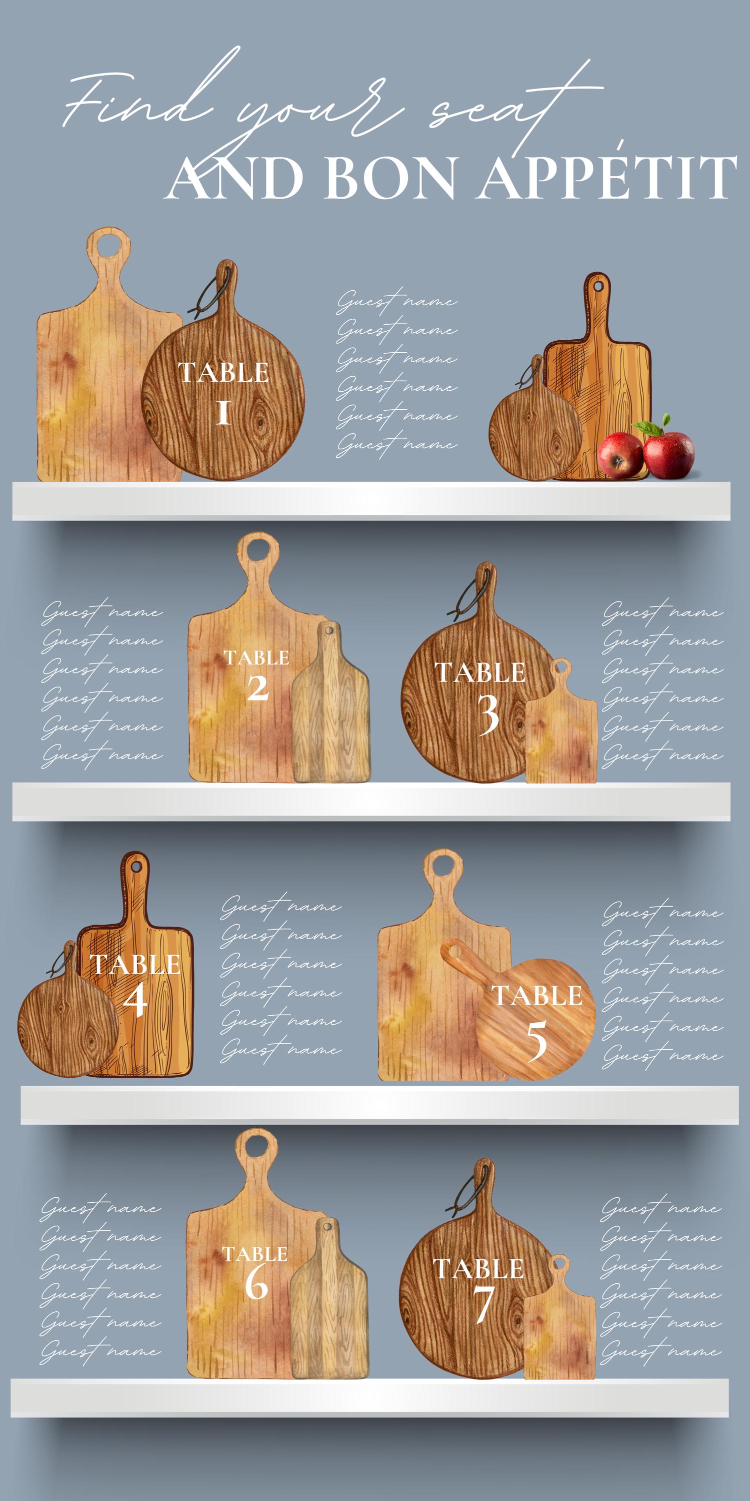Find Your Seat and Bon Appétit Wedding Seating Chart Kitchen Lover ...