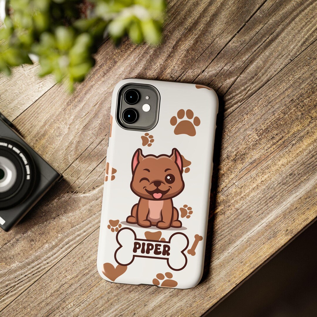 Pitbull iPhone Case, Personalized Cartoon Pittie Name Dog Mom Gift ...