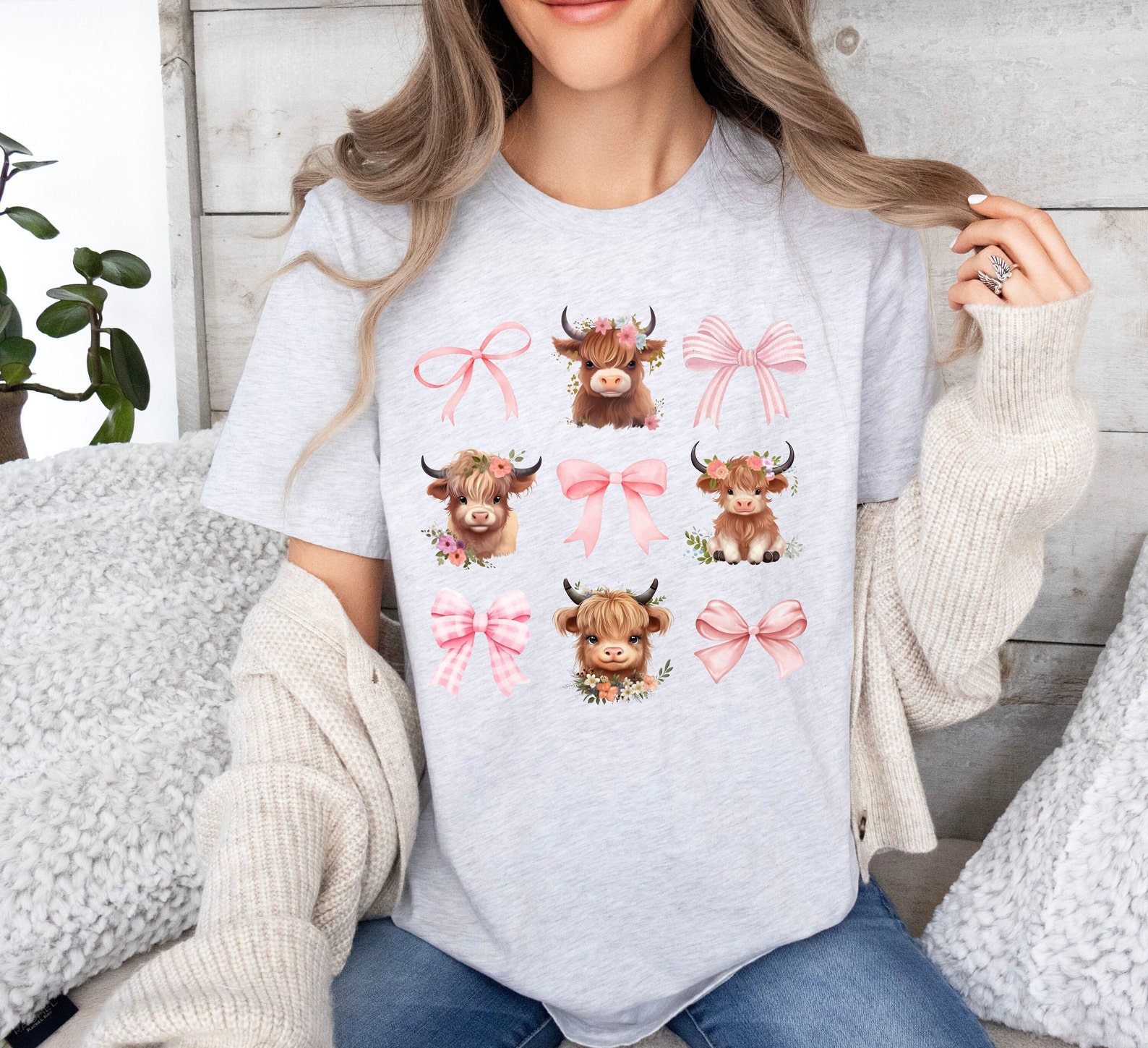 Coquette Highland Cow Bow Lover T-shirt, Coquette Aesthetic Baby Cow ...