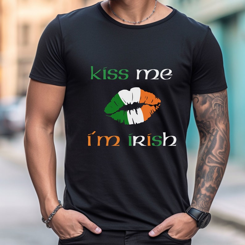 Cute St Patrick's Day Irish Flag Lips Kiss Me I'm Irish T-shirt Ireland ...