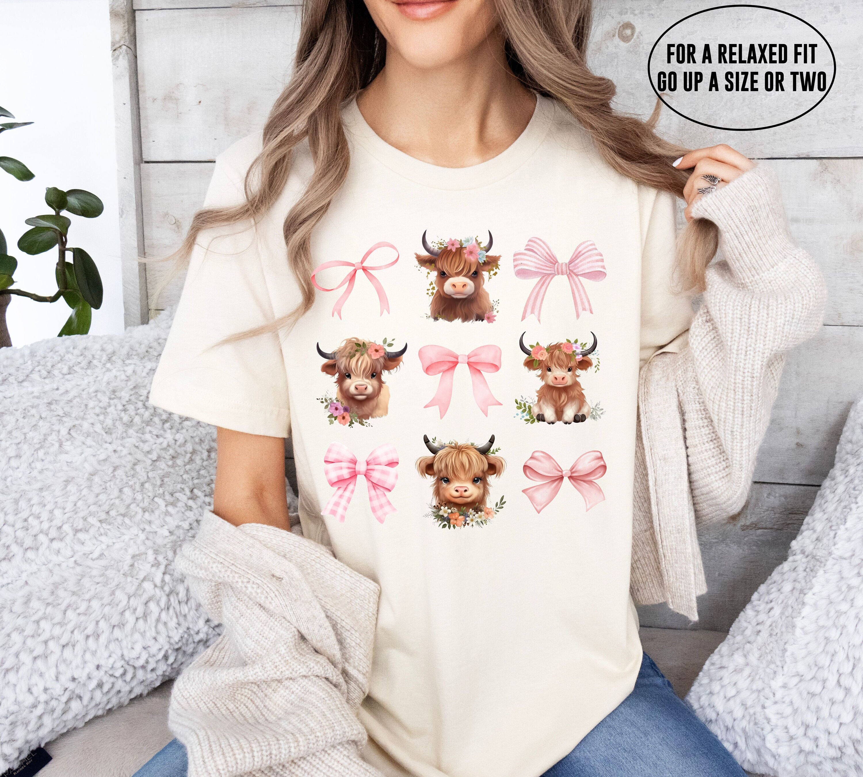 Coquette Highland Cow Bow Lover T-shirt, Coquette Aesthetic Baby Cow ...