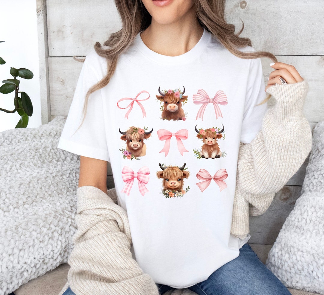 Coquette Highland Cow Bow Lover T-shirt, Coquette Aesthetic Baby Cow ...