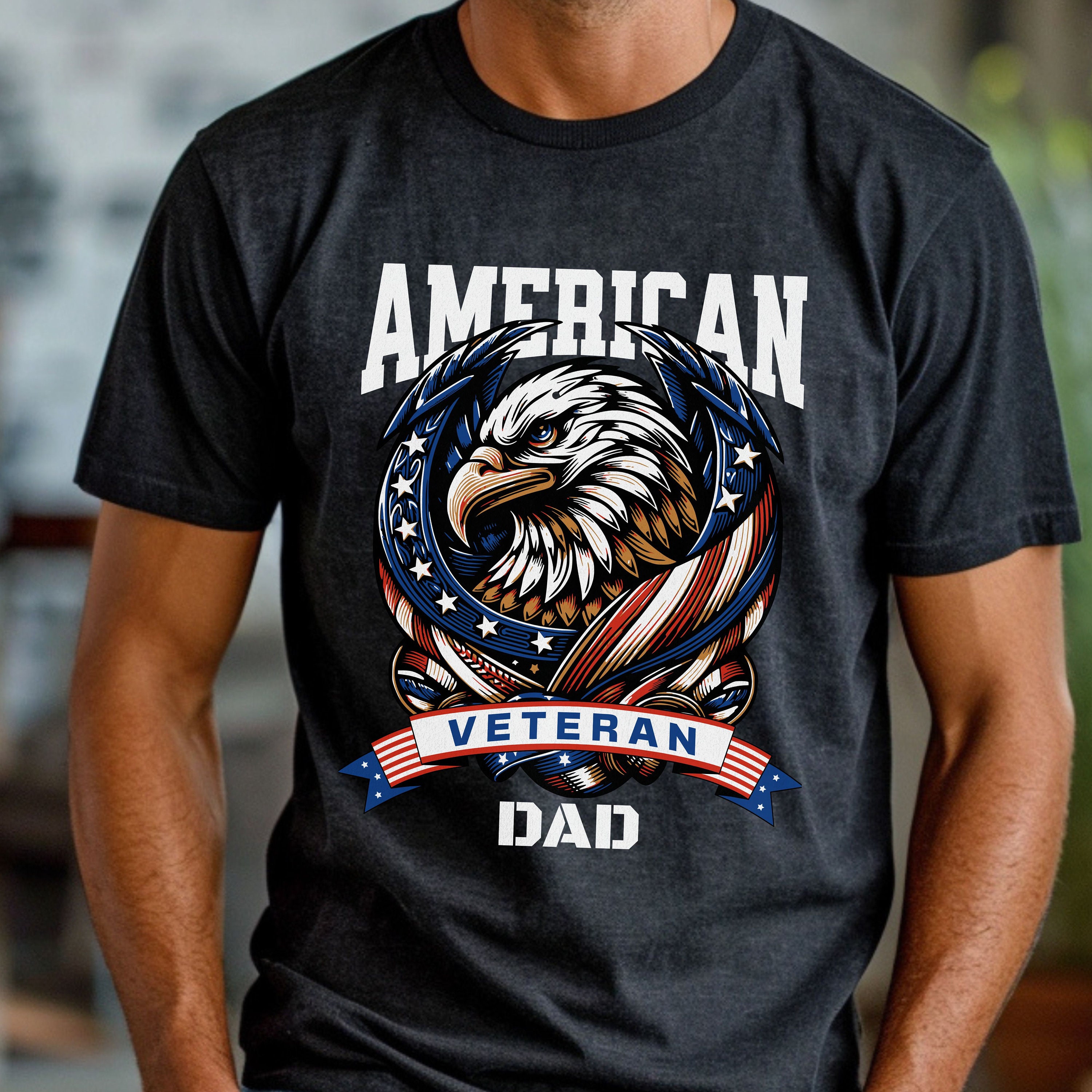 Custom Veteran Dad American Flag T-shirt, Fourth of July Grandpa or Papa Gift, Army or Navy ...