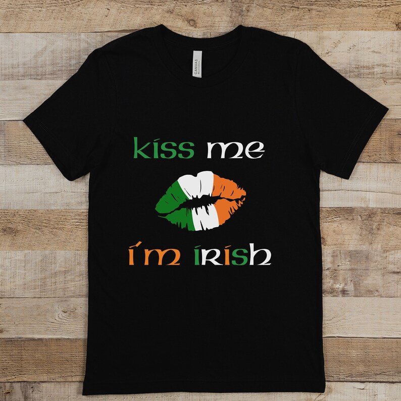 Cute St Patrick's Day Irish Flag Lips Kiss Me I'm Irish T-shirt Ireland ...