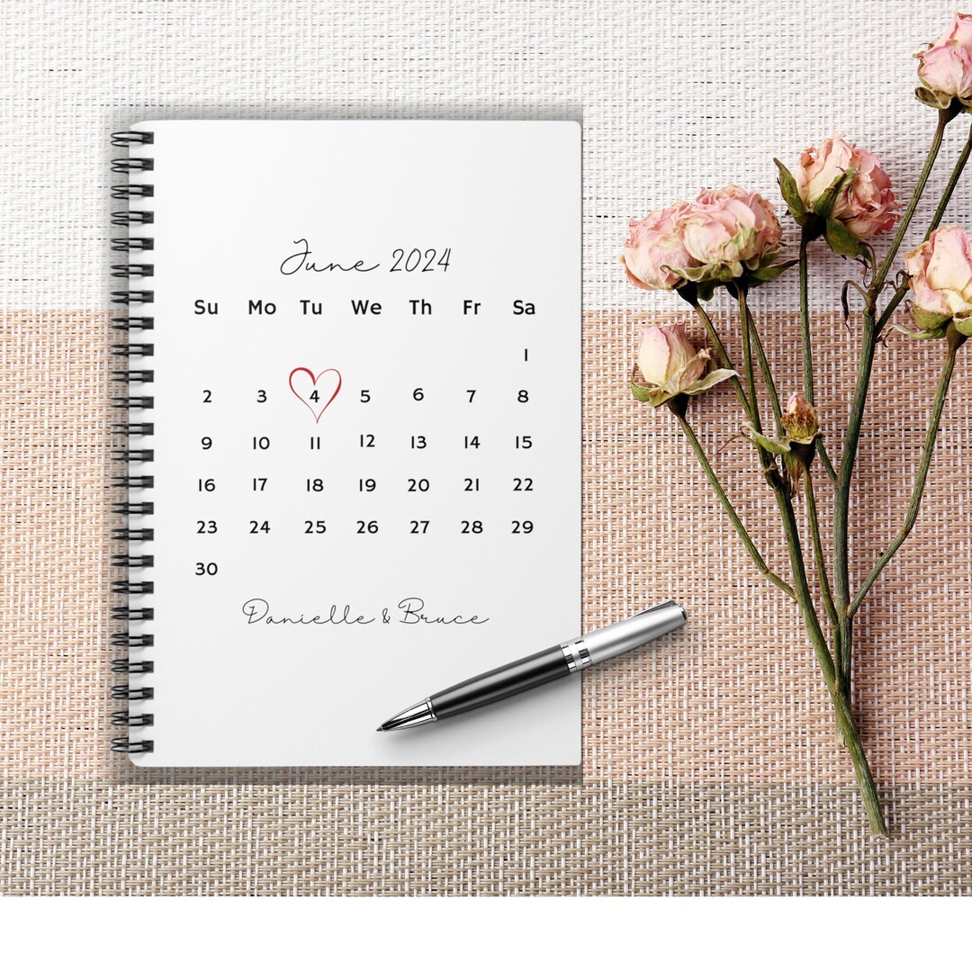 Custom Wedding Date and Name Notebook, Bride & Groom Save the Date Gift ...