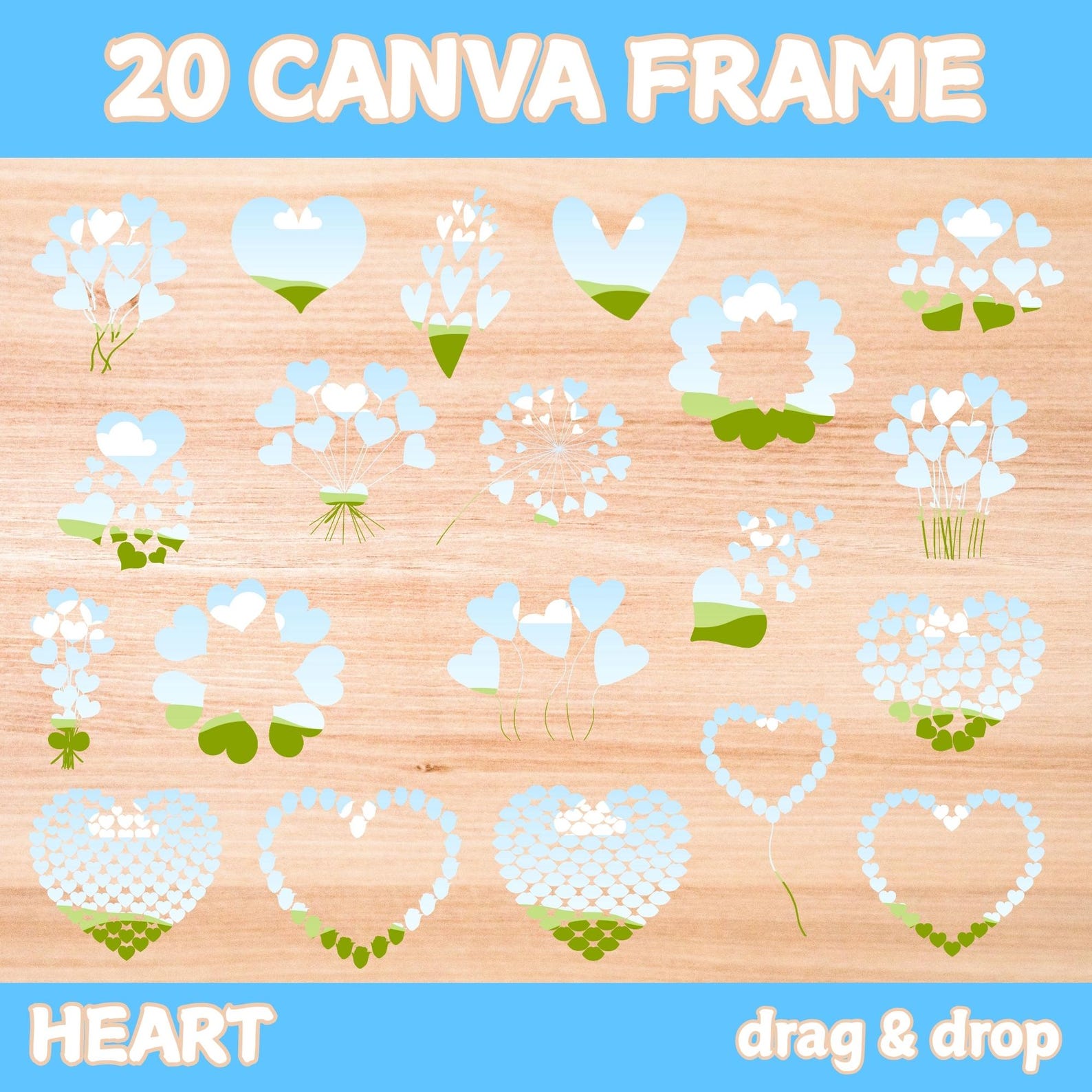 Canva Frames Heart, Drag and Drop Frame Templates, Drag and Drop Canva ...