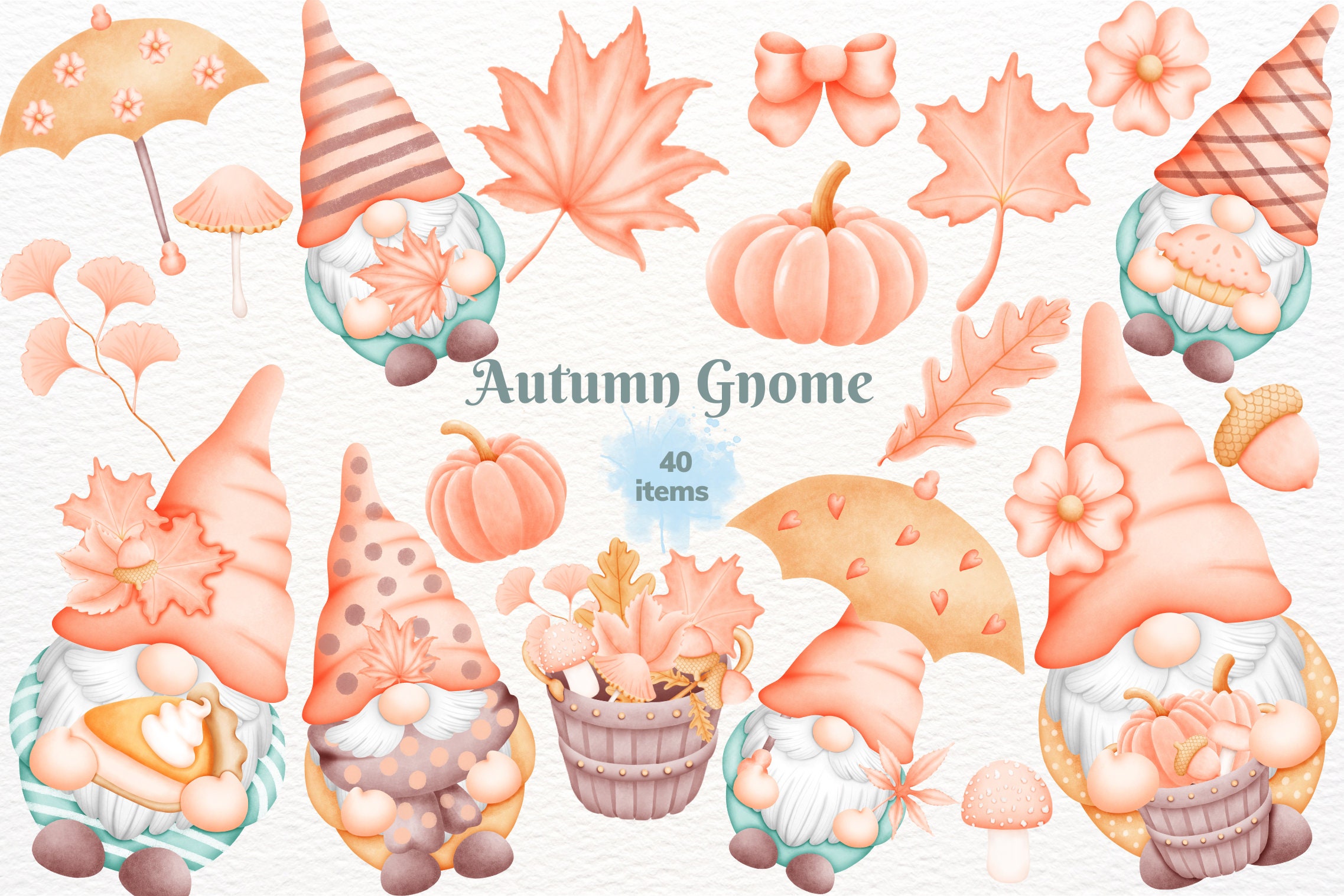 Autumn Gnome Clipart Cute Watercolor Gnome Fall Clipart - Etsy