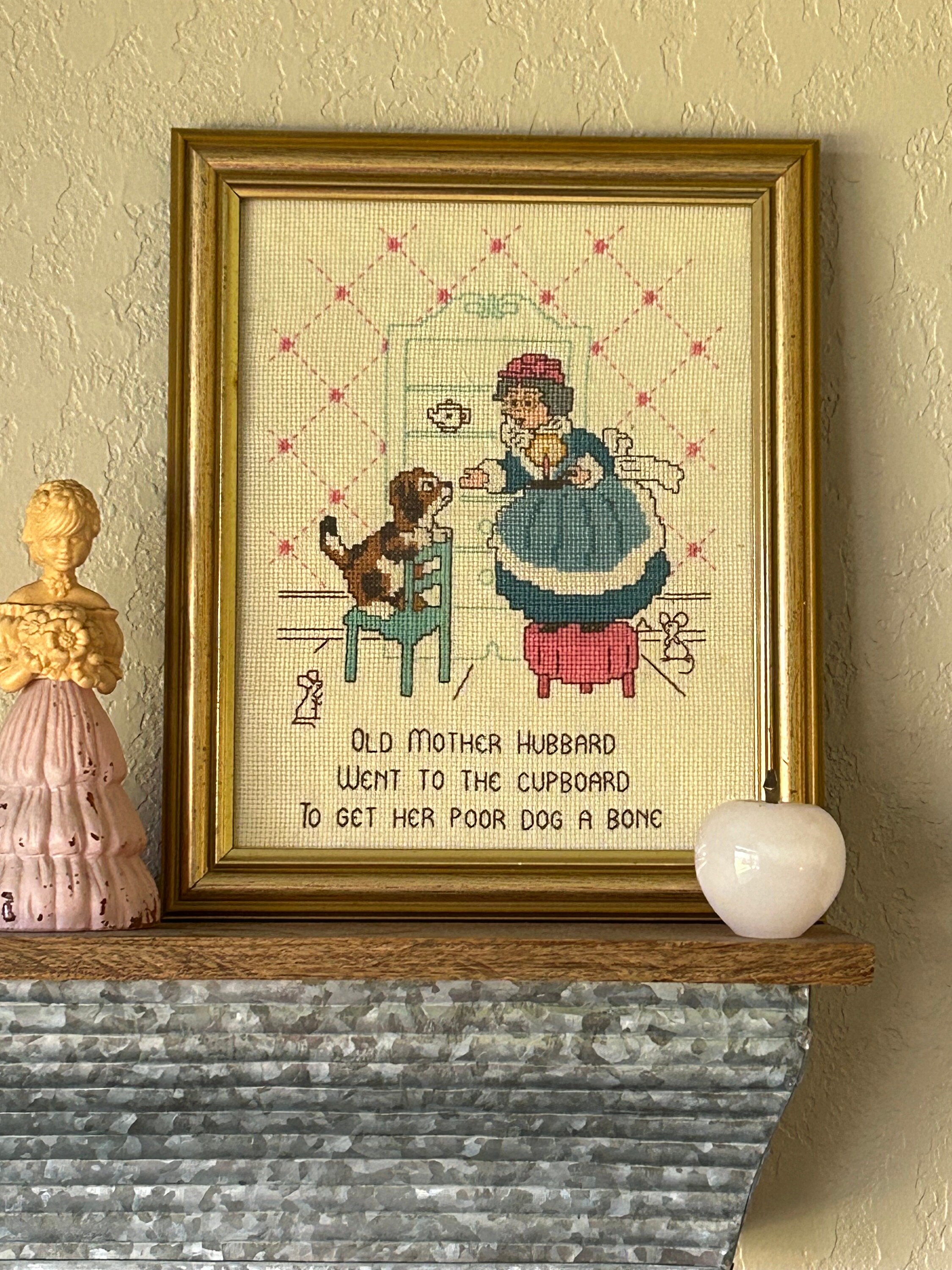 Completed Cross Stich Old Miss Hubbard Puppy Dog Candlelight ...