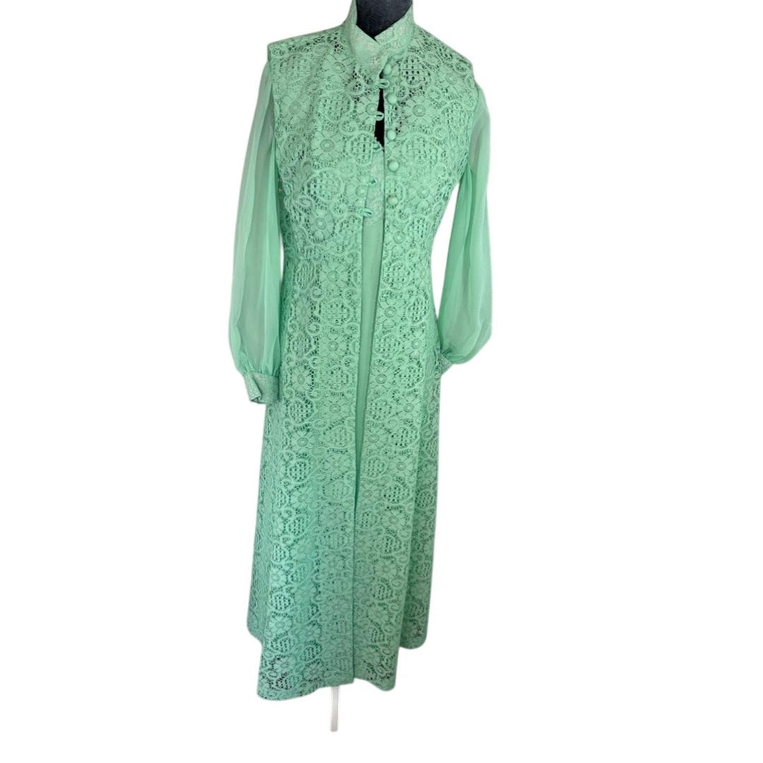 Union Made Vintage Mint Green Dress Duster Two Piece Set SZ 12 Stain - Etsy