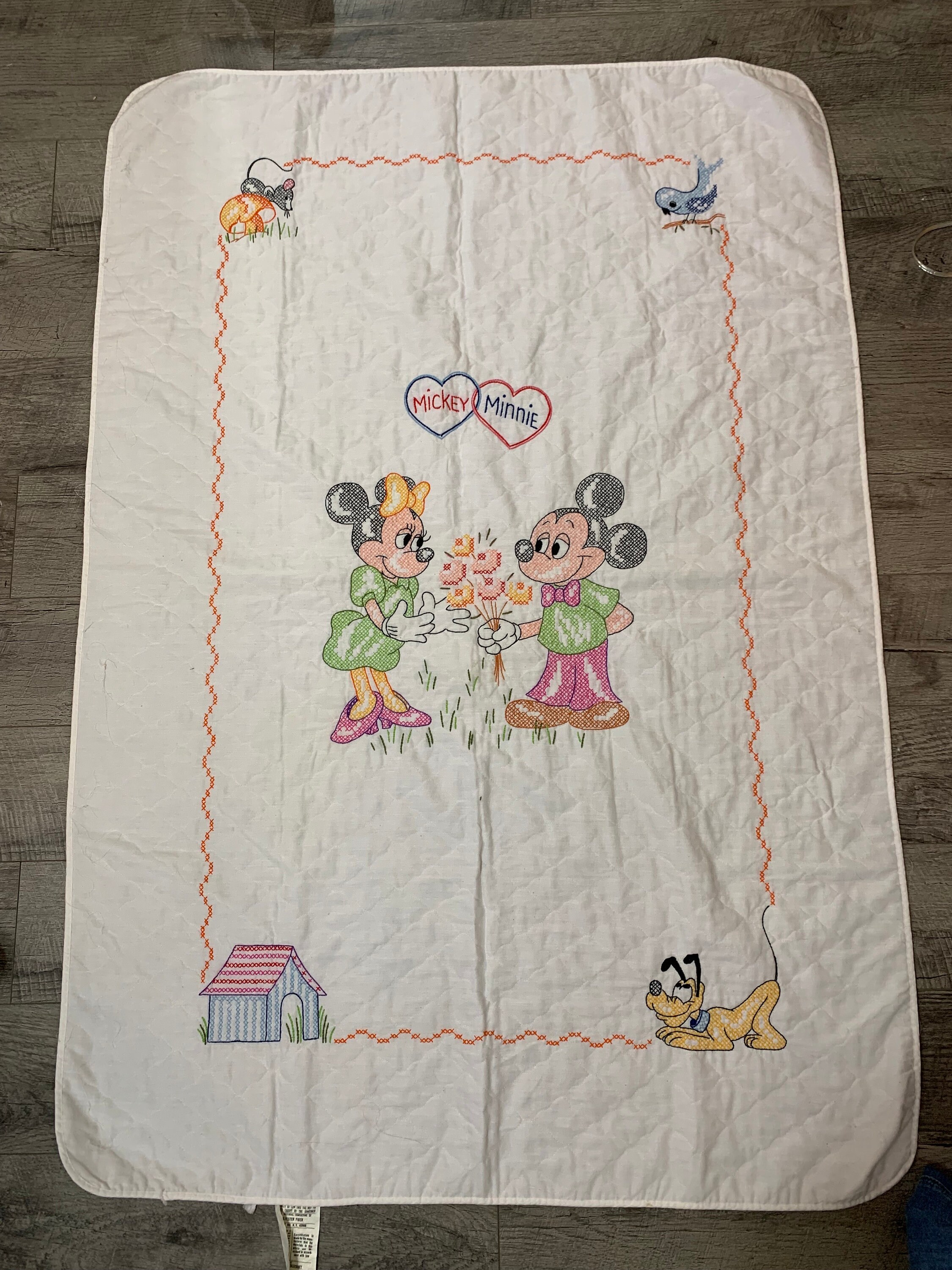 Vintage Disney Retro Micky Cross Stitched Baby Blanket, Handmade, Loose ...