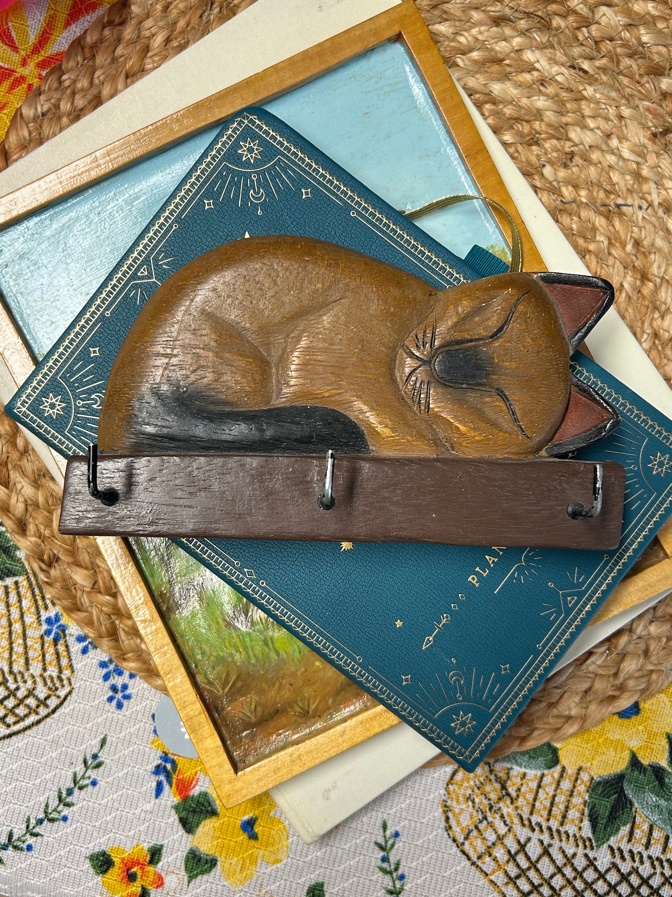 Wooden Cat Key Holder 3 Prongs, Brown Cat, Cute Entryway, Organization ...