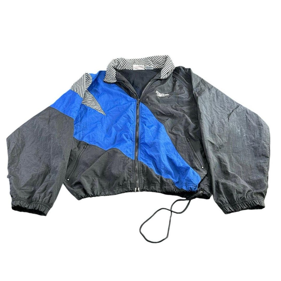 VTG 90s Windbreaker Style Jacket- Back Vent- Black Blue Geometric ...