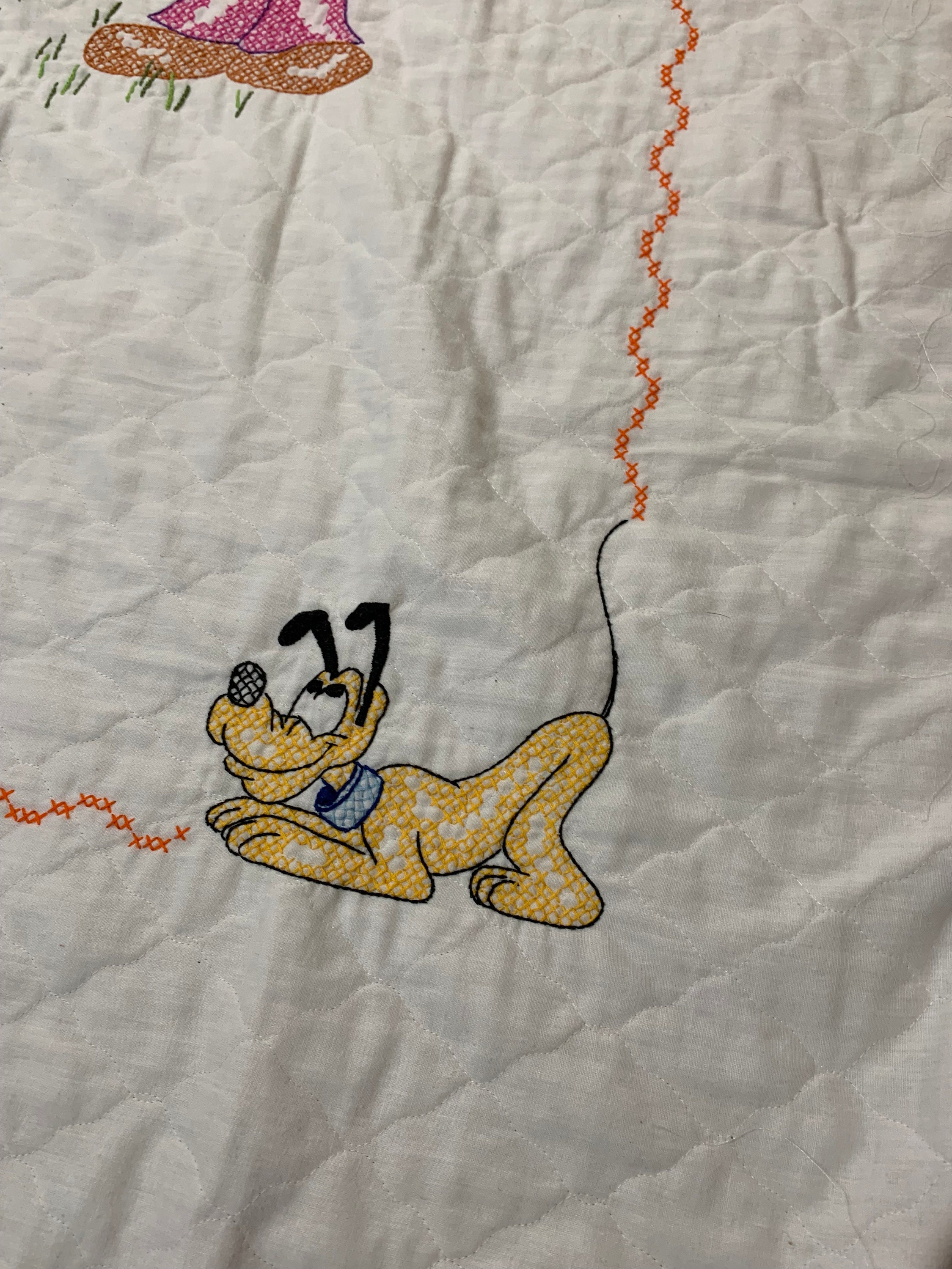 Vintage Disney Retro Micky Cross Stitched Baby Blanket, Handmade, Loose ...