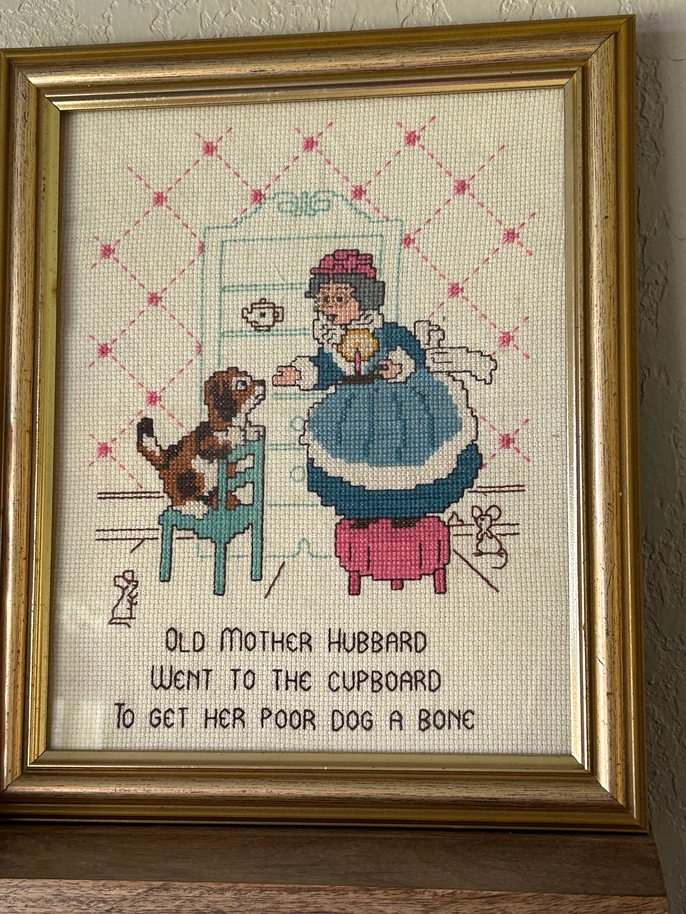 Completed Cross Stich Old Miss Hubbard Puppy Dog Candlelight ...