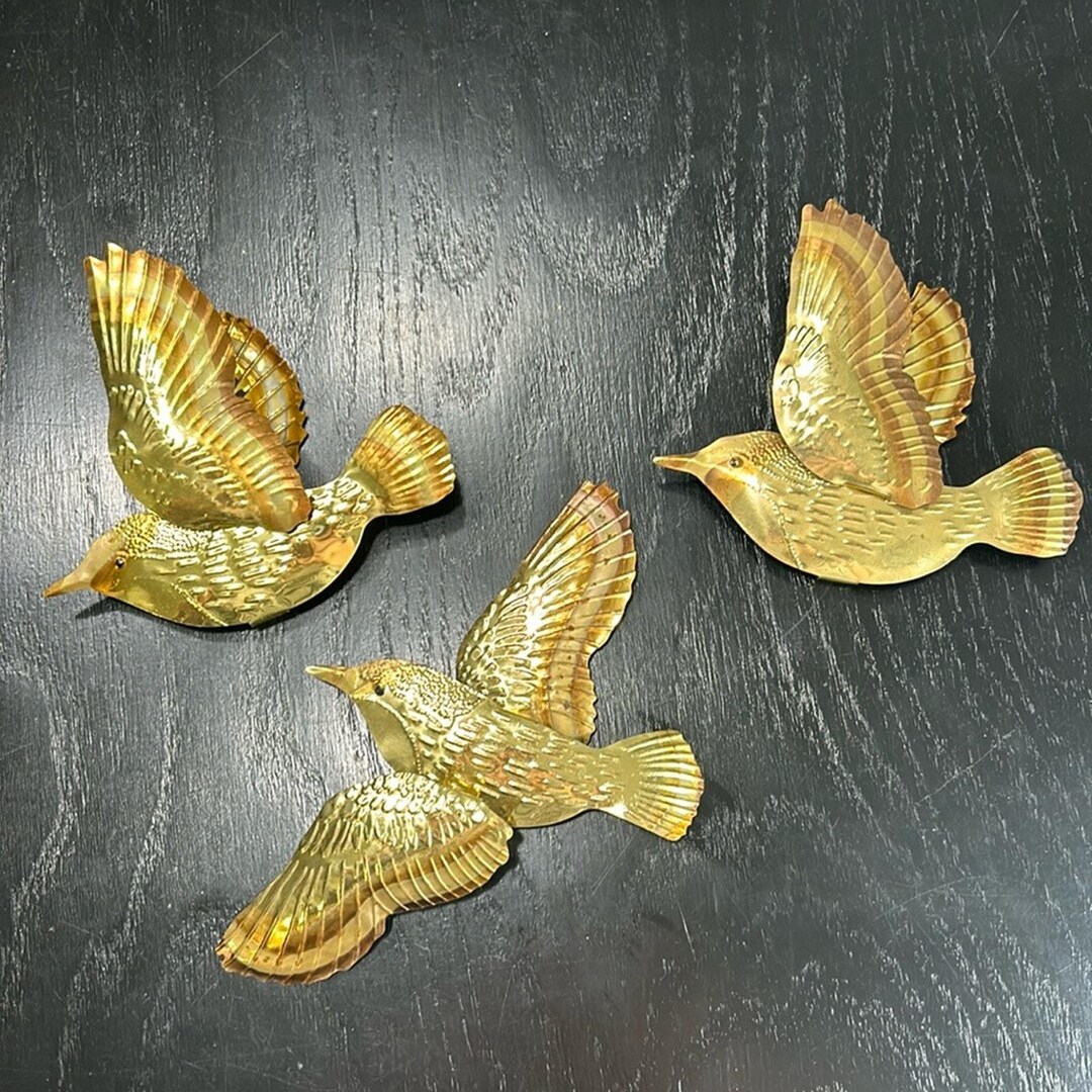 Vintage Gold Tone Wall Hung Hummingbird Trio 3d Golden Bendable Birds ...