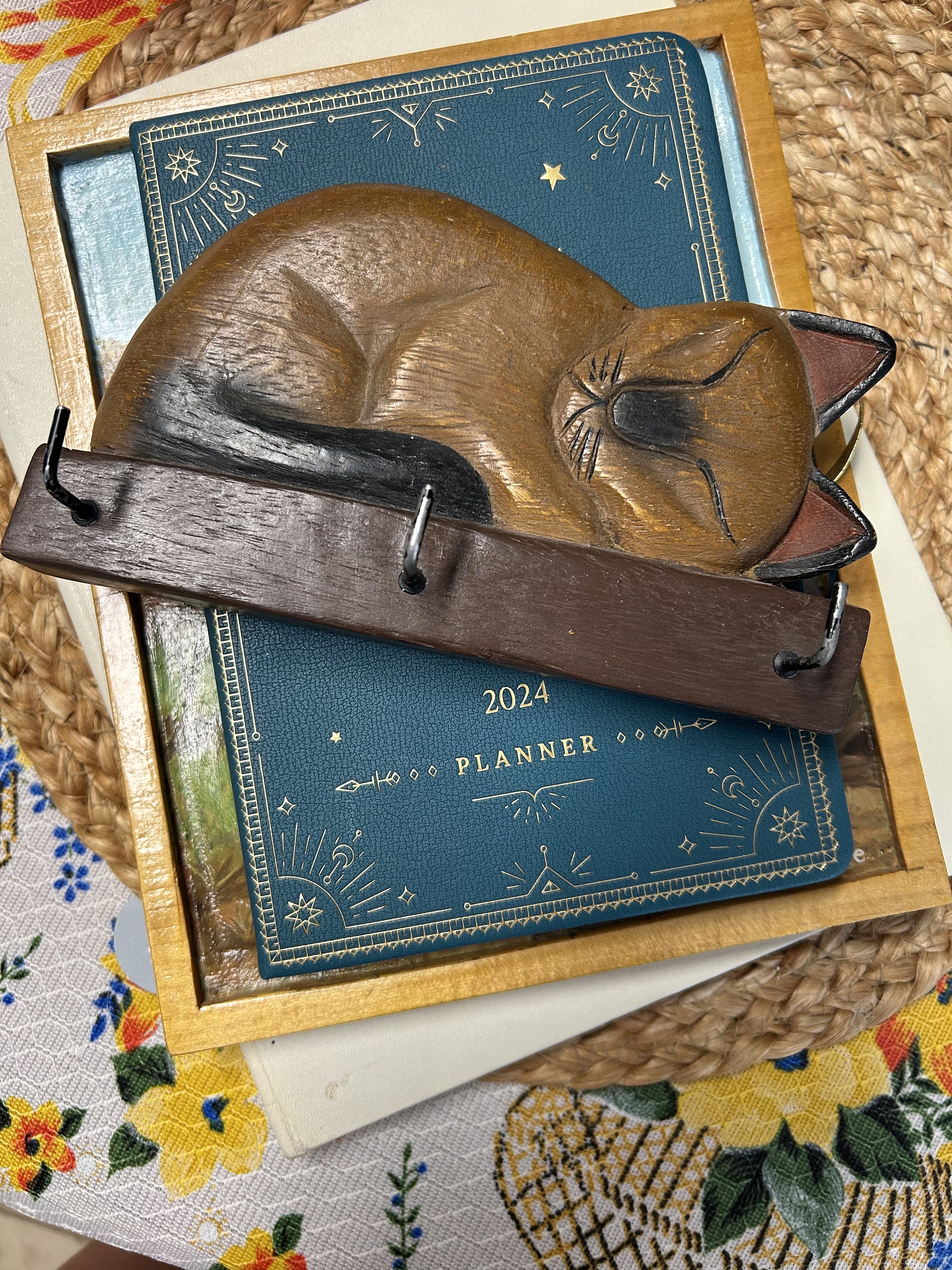 Wooden Cat Key Holder 3 Prongs, Brown Cat, Cute Entryway, Organization ...