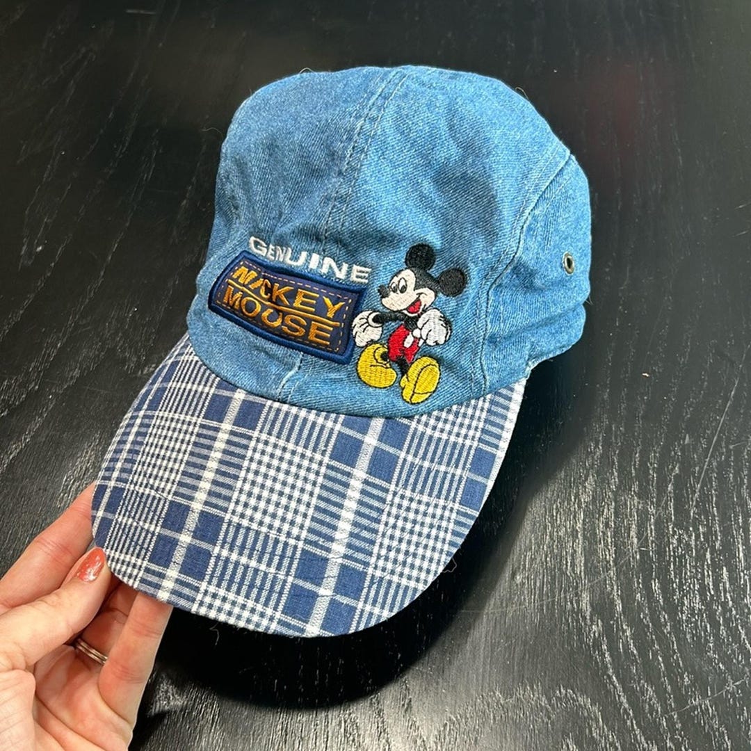 VTG Disney- Plaid Denim Mickey Mouse - Stretch Back Washed- Headband ...