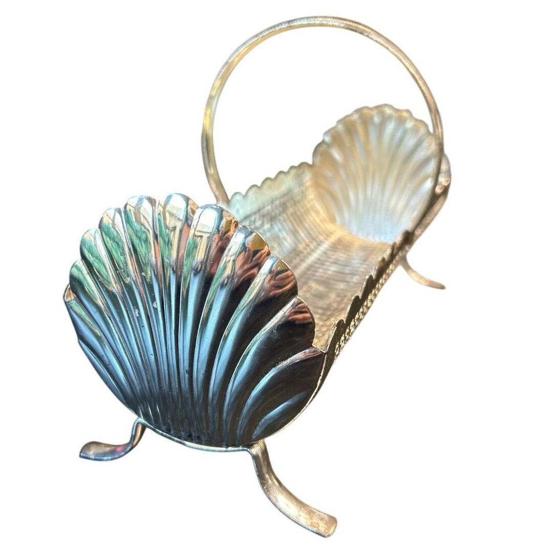 Silver 70s Shell- Intricate Design- Basket- for Small Items- Patina and ...