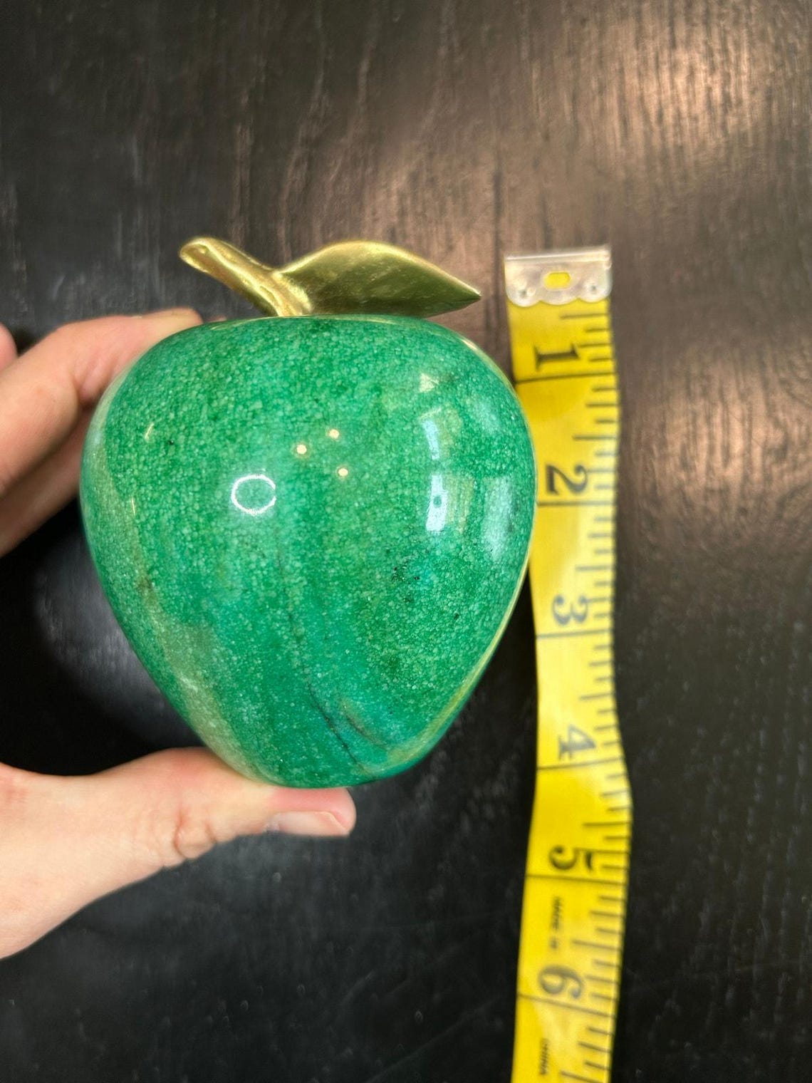 Green Marble Apple- Brass Stem- Table Paperweight Decor- Vibrant Fruit ...