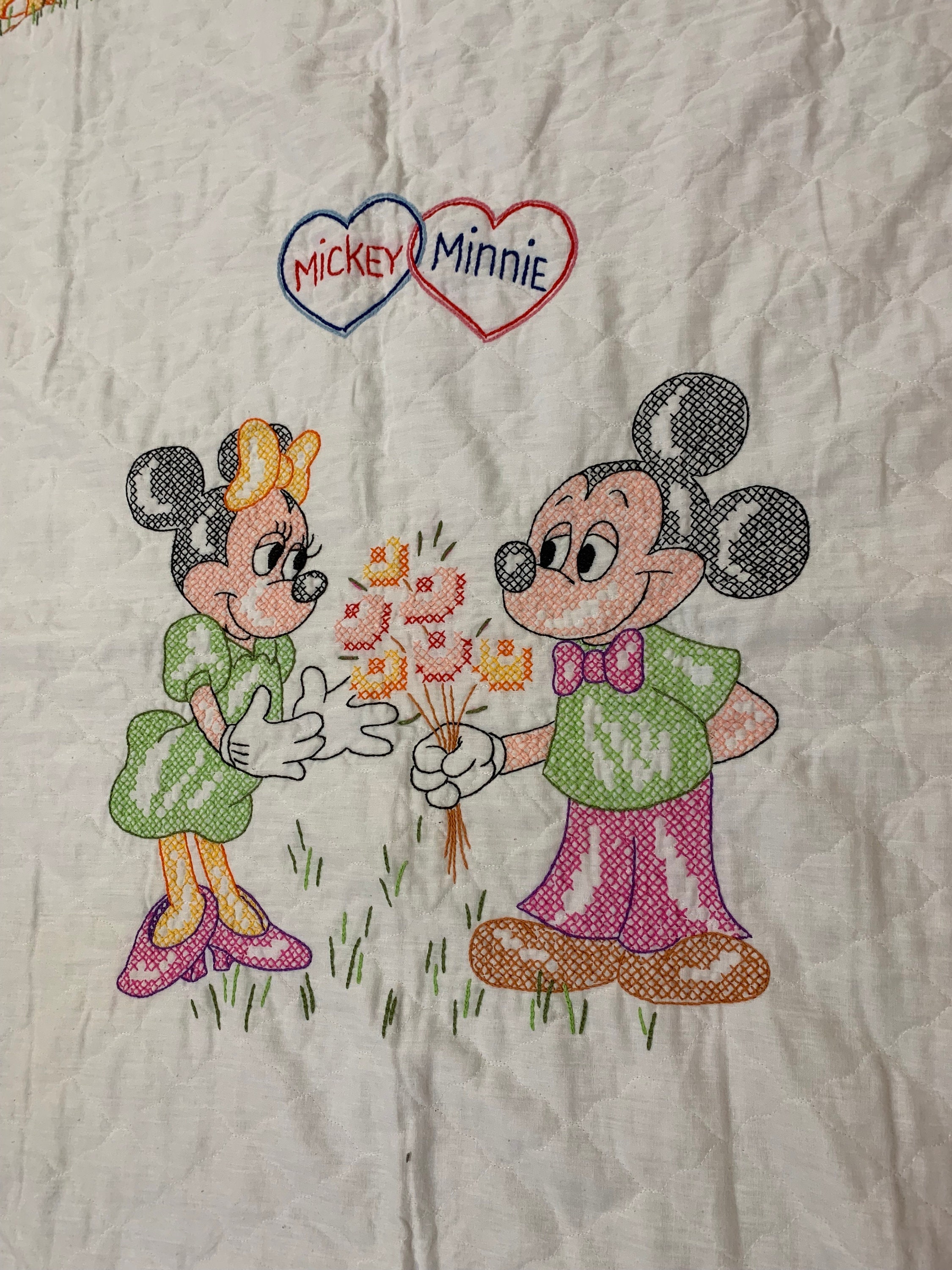 Vintage Disney Retro Micky Cross Stitched Baby Blanket, Handmade, Loose ...