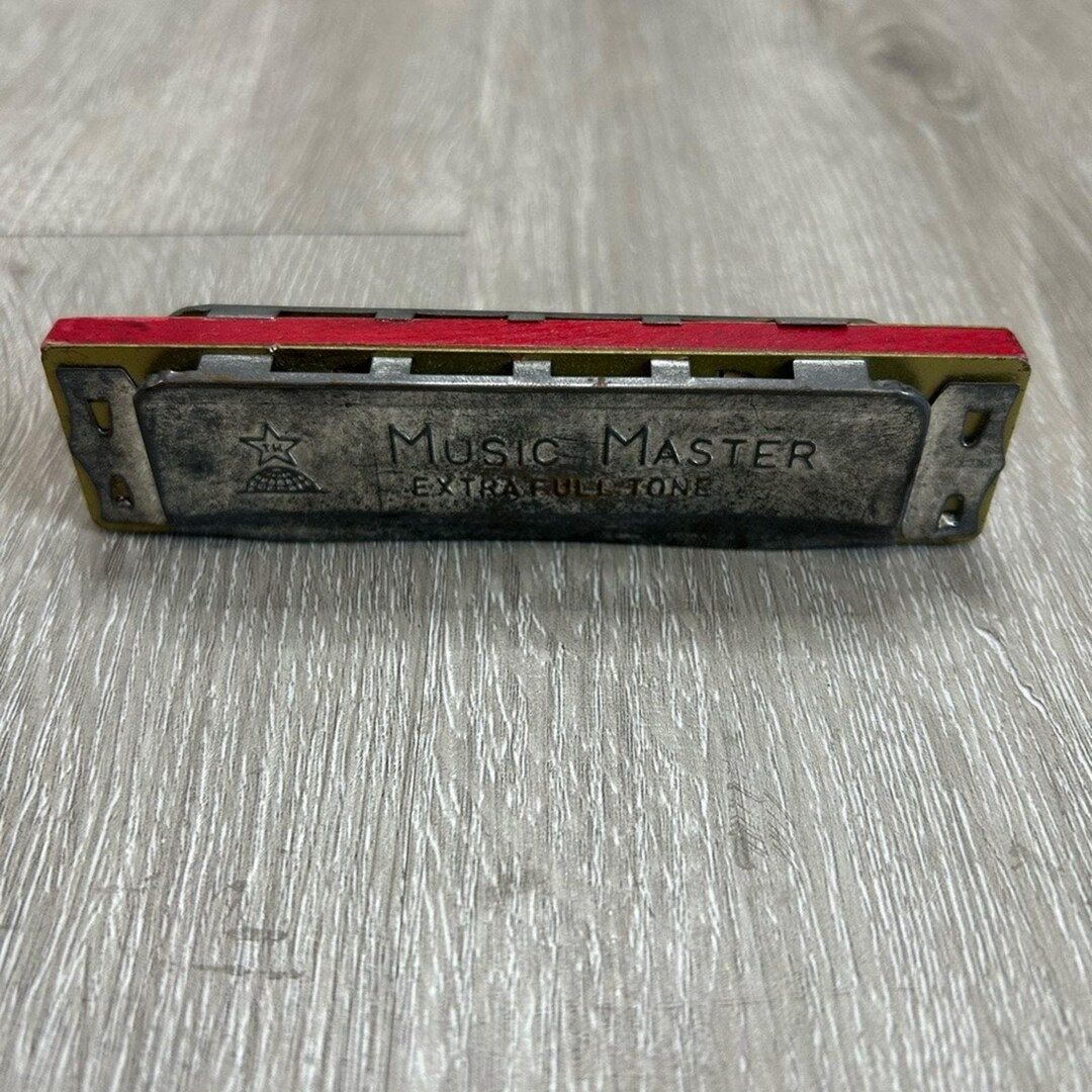 Vintage Metal and Red Harmonica Bent Cottage Cabin Decor Rustic Western ...