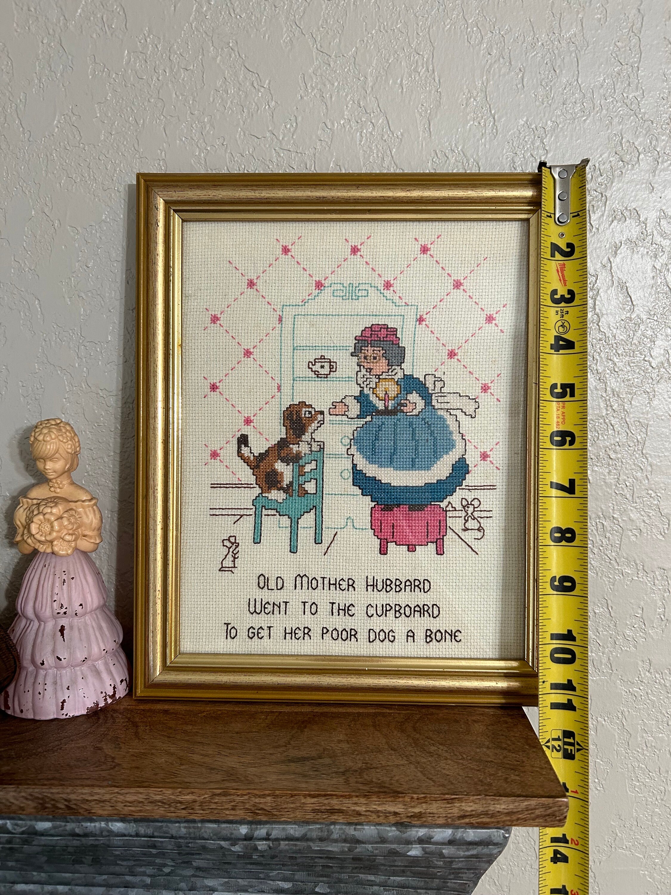 Completed Cross Stich Old Miss Hubbard Puppy Dog Candlelight ...
