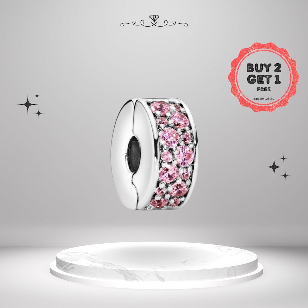 Pink Pavé Clip Charm for Pandora Bracelet 925 Sterling Silver ...