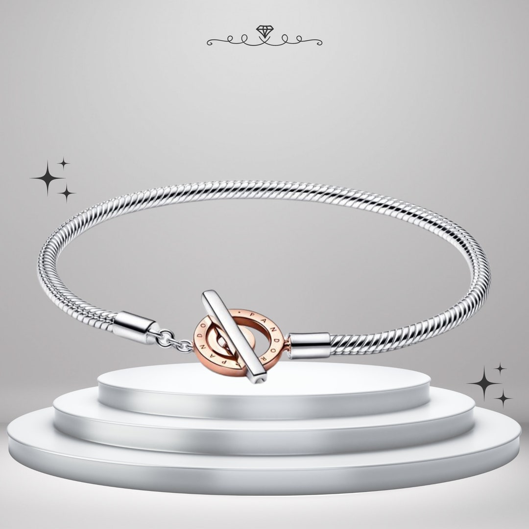 Signature Two-tone Logo T-bar Snake Chain Bracelet, Fits Pandora Charm ...