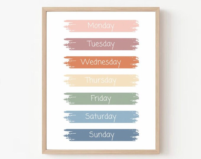 Rainbow Days of the Week, Playroom Educational Poster, Rainbow Nursery ...